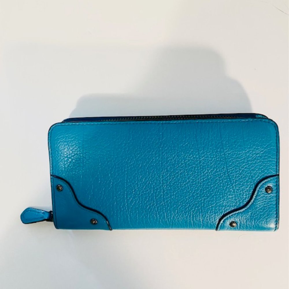 Coach Turquoise Pebbled Leather Wallet - Gem